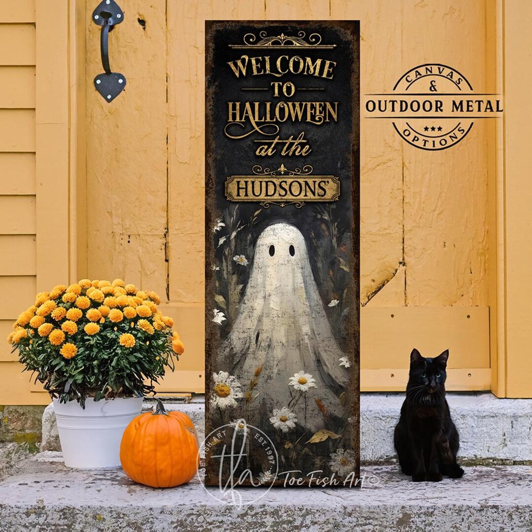 Personalized Halloween Porch Sign –welcome Ghost, Modern Farmhouse Wall ...
