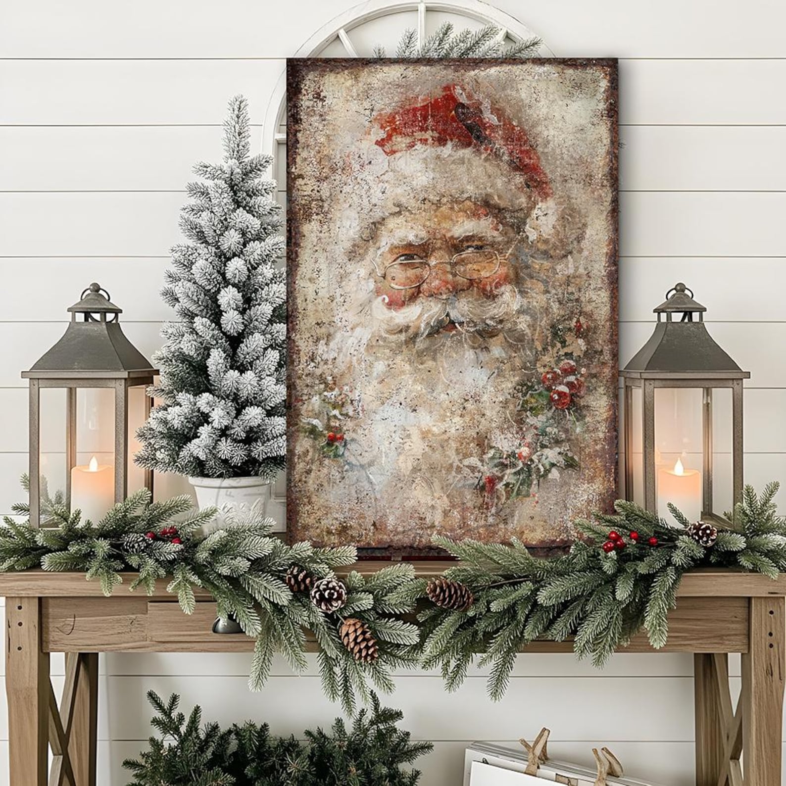 Vintage Santa Claus Sign – Rustic Christmas Holiday Wall Art, Modern ...