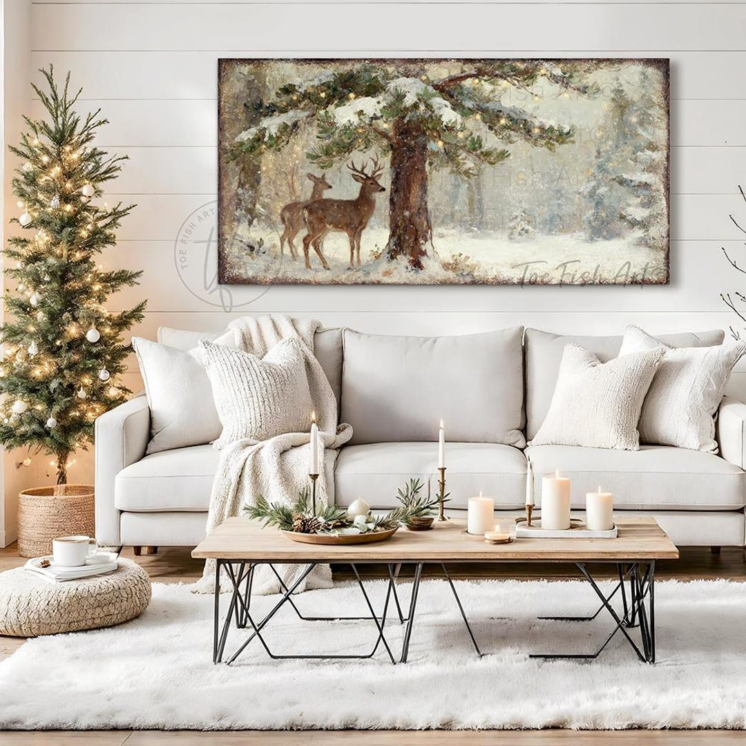 Vintage Christmas Deer Sign – Rustic Modern Farmhouse Holiday Wall ...