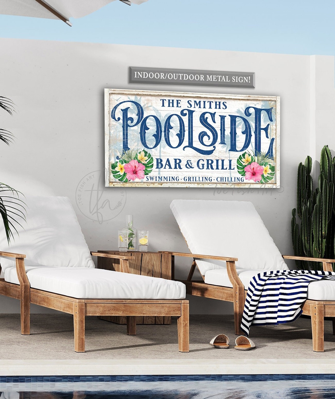 METAL Sign! Poolside Pool & Patio Sign Tropical Wall Art Personalized Pool House Summer Home ...
