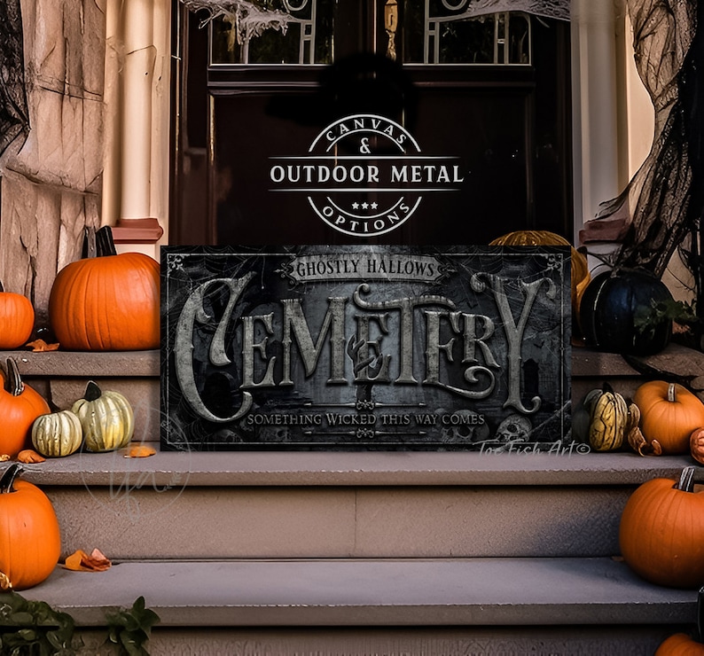 Spooky Cemetery Halloween Sign – Rustic Fall Vintage, Personalized Wall ...
