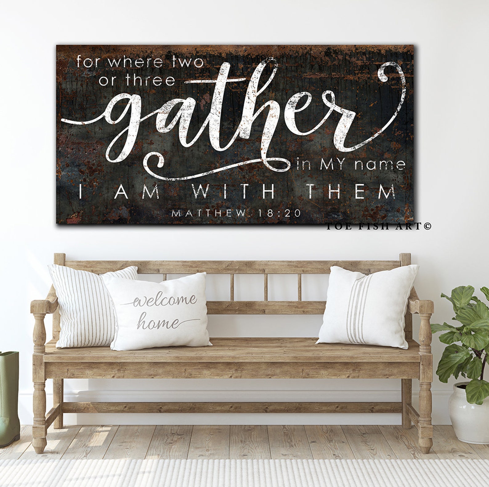 GATHER Sign Matthew 18:20 Modern Farmhouse Decor Fixer Upper Sign Home ...