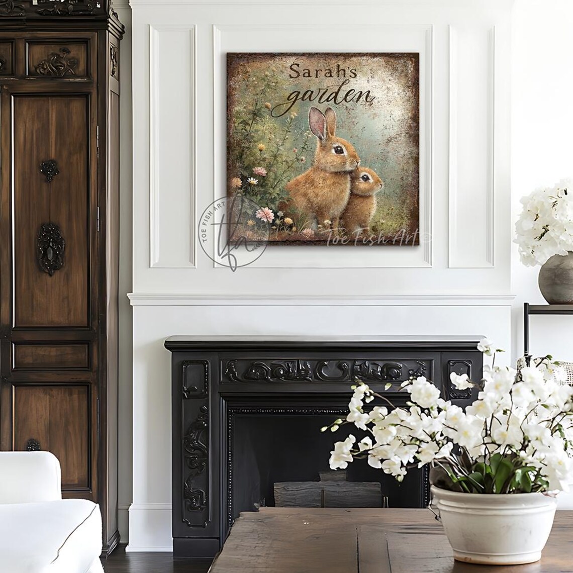 Vintage Bunny Sign Easter Decoration Rustic Spring Rabbit Wall Art ...