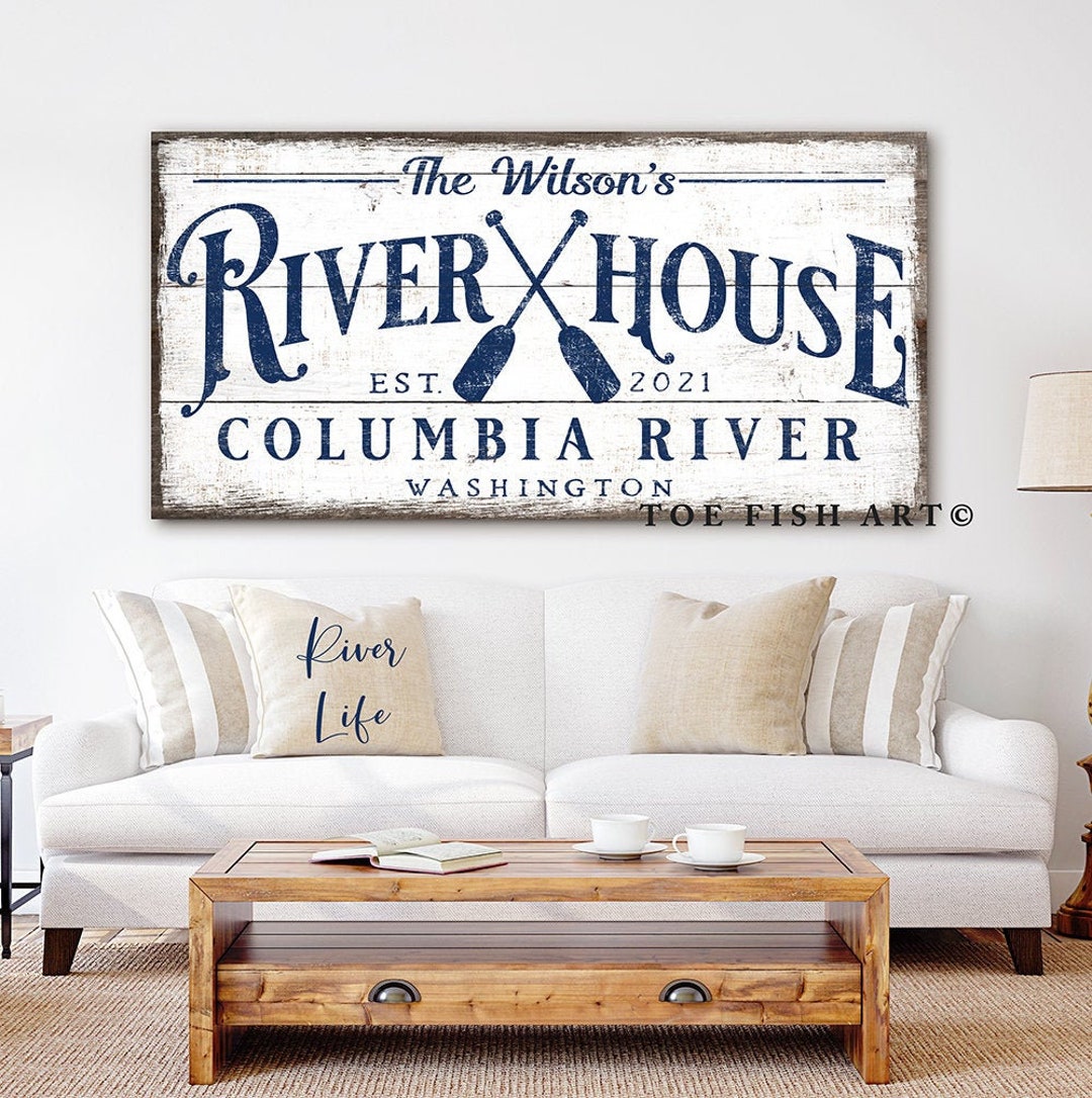 Custom River House Sign Modern Farmhouse Wall Decor Family Name Sign ...