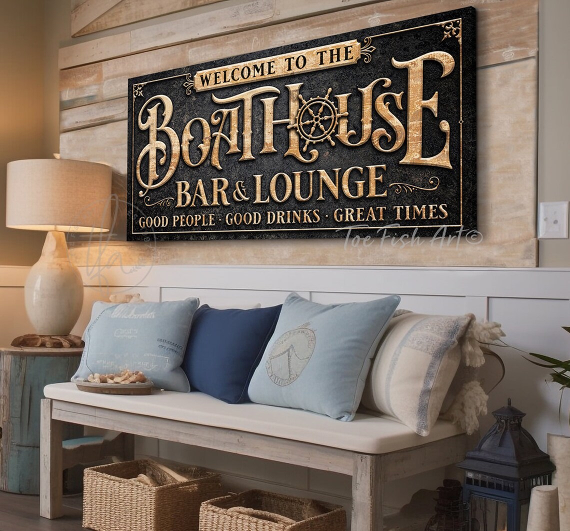 Personalized Boat House Sign Lake River Lounge Wall Decor Family Name ...
