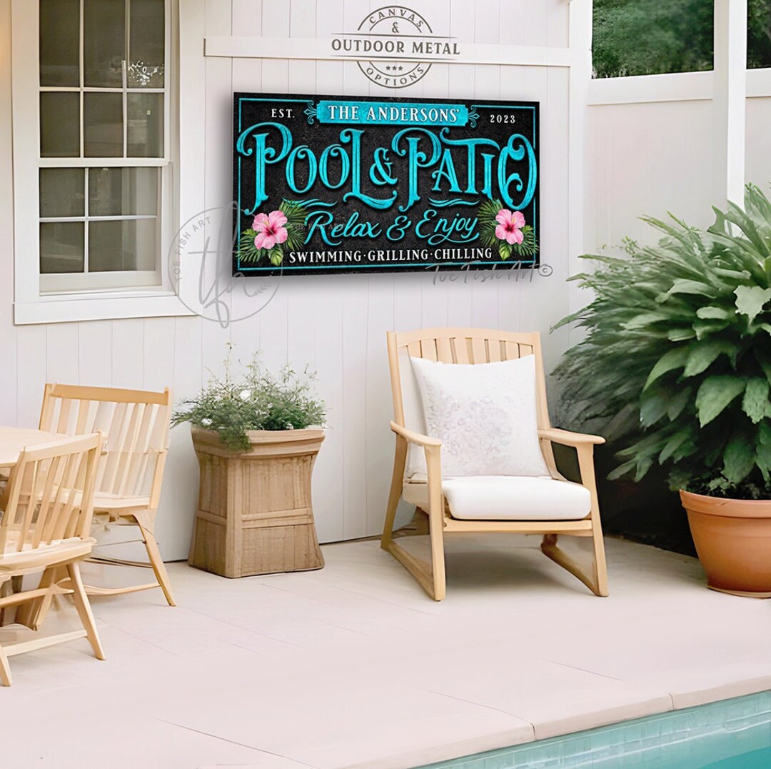 Personalized Pool & Patio Sign Tropical Backyard Bar and Grill Pool ...