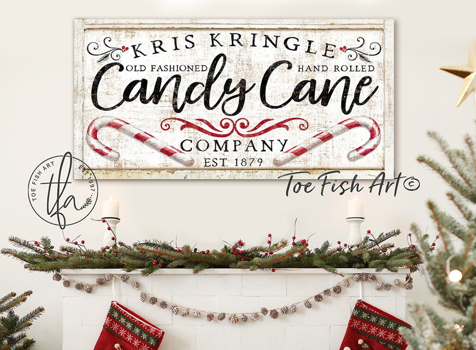 Personalized Candy Cane Sign Rustic Christmas Decor Modern | Etsy
