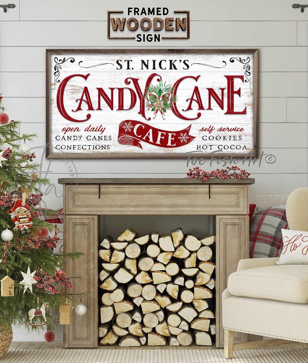 Christmas Sign Wooden Candy Cane Signs Framed Shiplap Custom Family ...