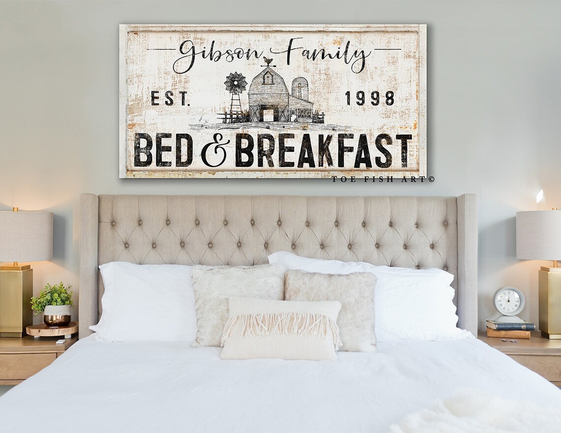 Bed and Breakfast Sign Rustic Farmhouse Wall Decor Name Established ...