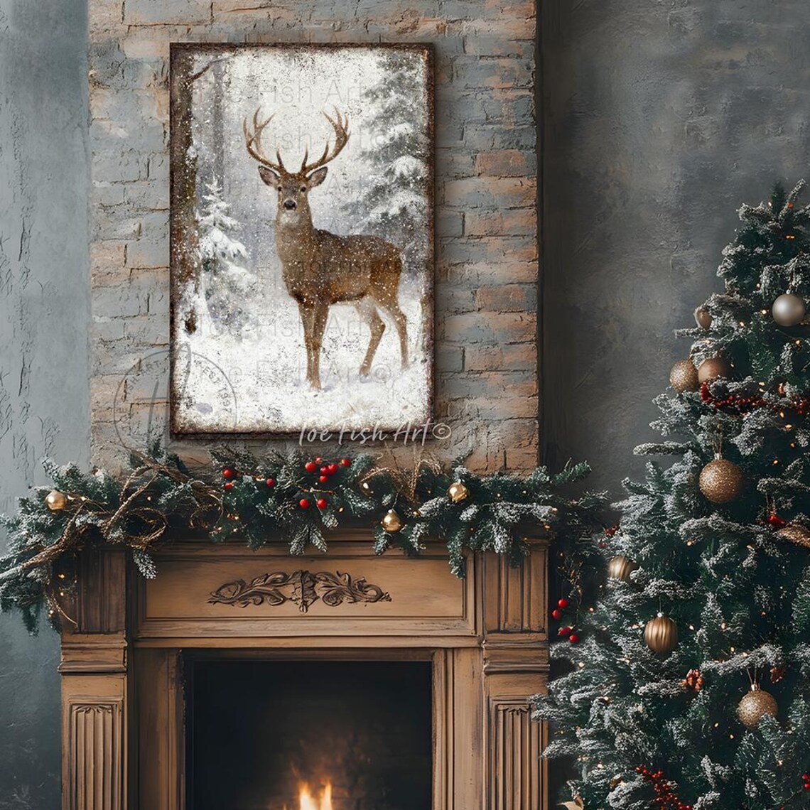 Vintage Winter Deer Sign - Rustic Christmas Wall Art, Holiday Decor ...