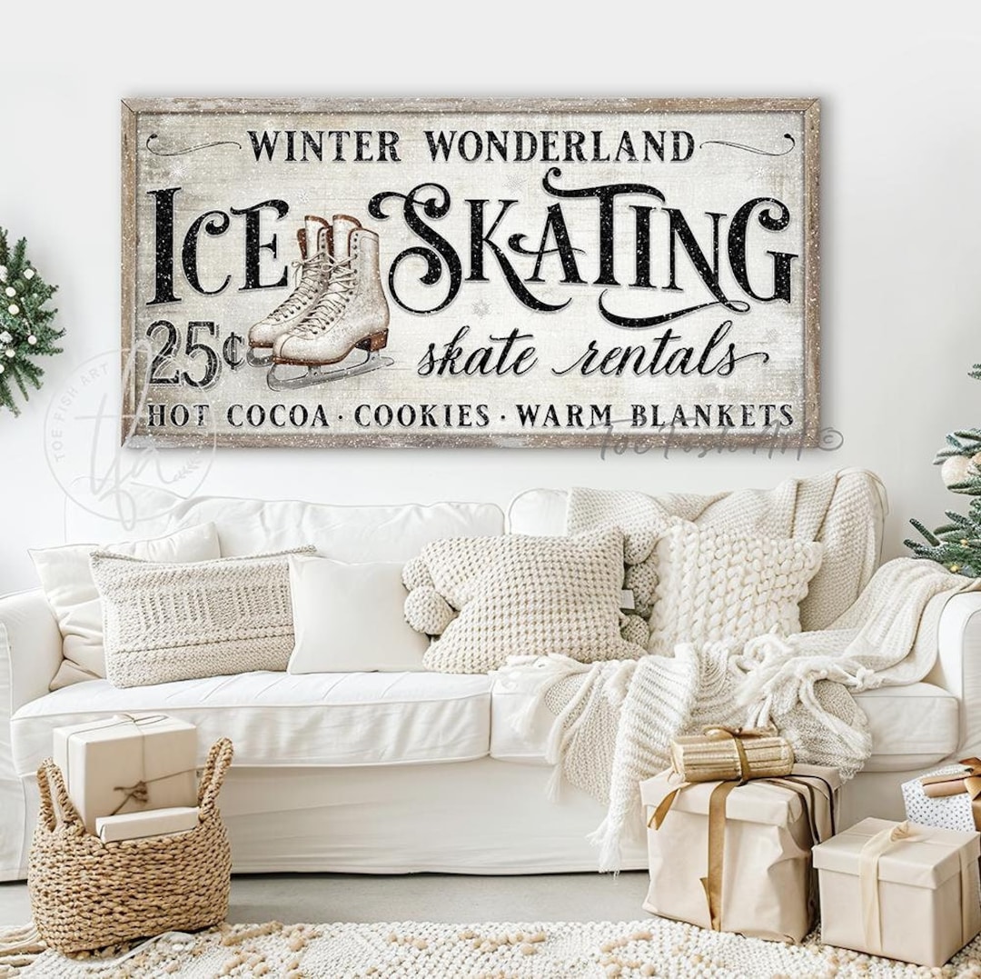 Ice Skating Sign Christmas Decoration Skate Rental Modern Farmhouse ...