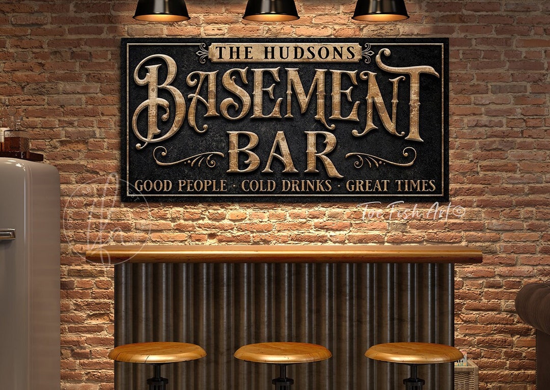 Basement Bar and Lounge Sign Man Cave Personalized Last Name Family ...