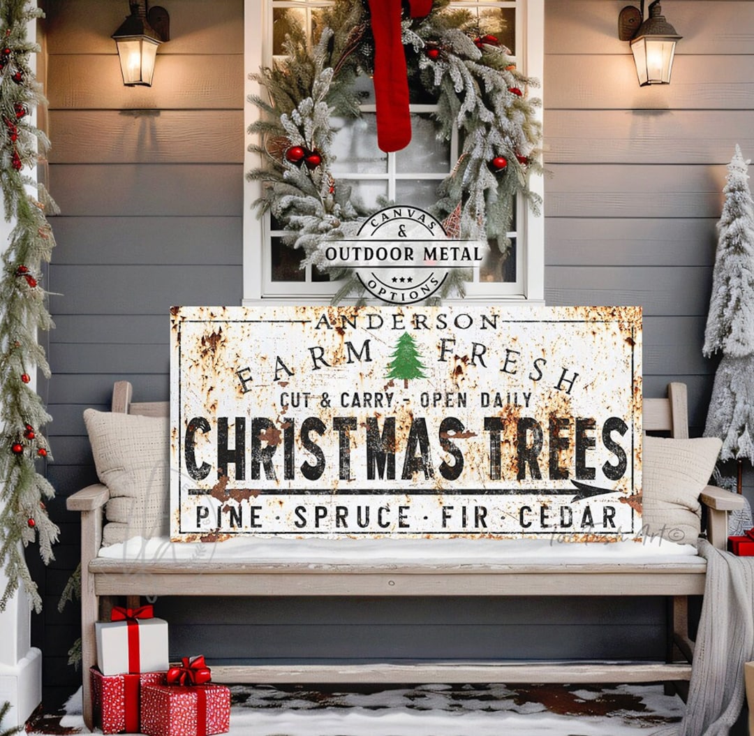 Christmas Tree Farm Sign Personalized Farmhouse Wall Decor Vintage ...