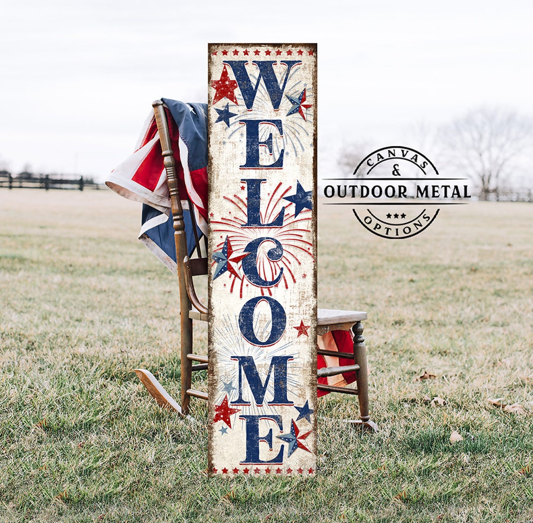 4th of July Sign Welcome Sign Vertical Art Entryway Farmhouse Wall ...