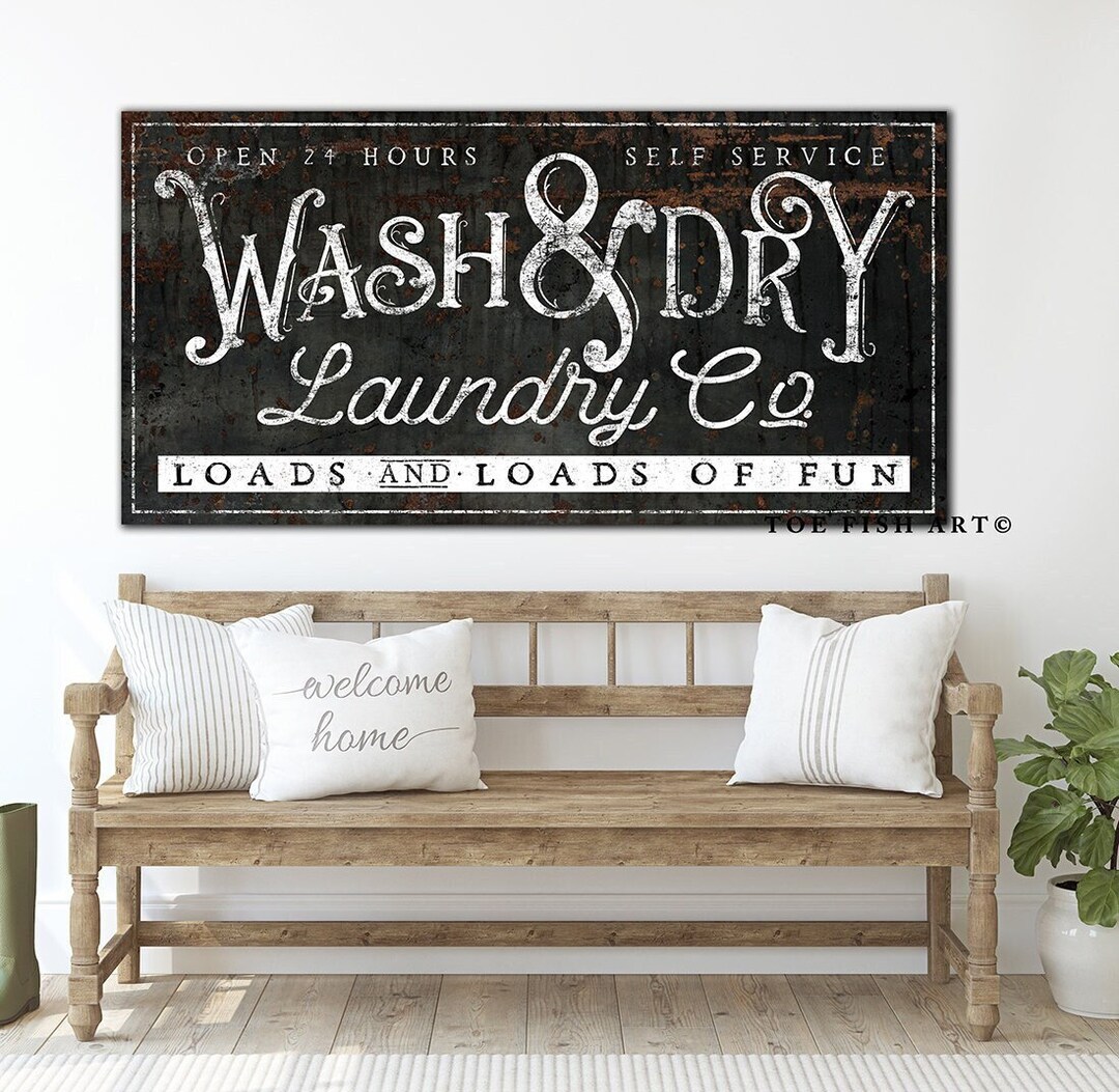 Modern Farmhouse Wall Decor Laundry Sign Wash & Dry Rustic Chic Self ...