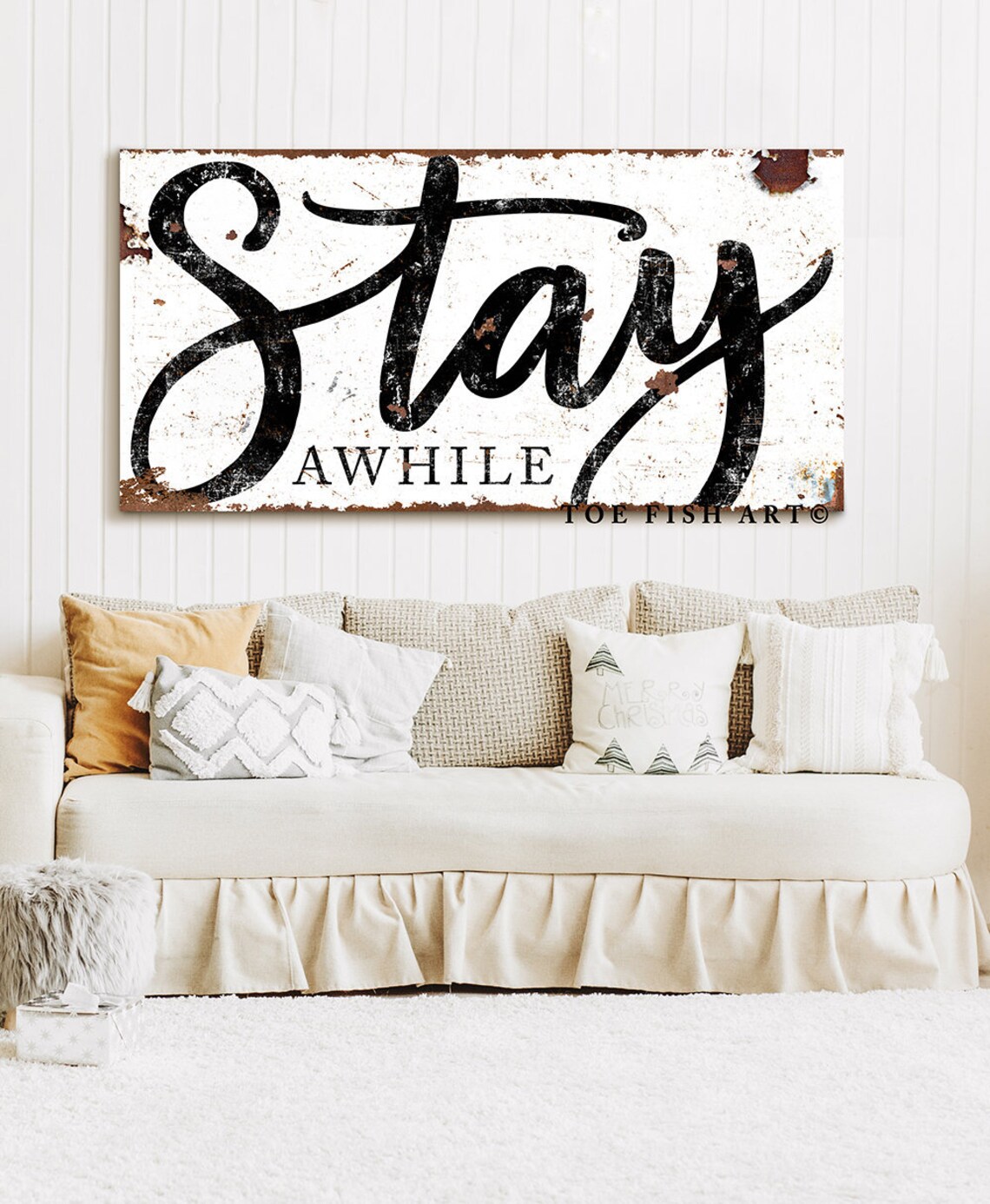 Stay Awhile Sign Modern Farmhouse Wall Decor Large Rustic Canvas Print ...