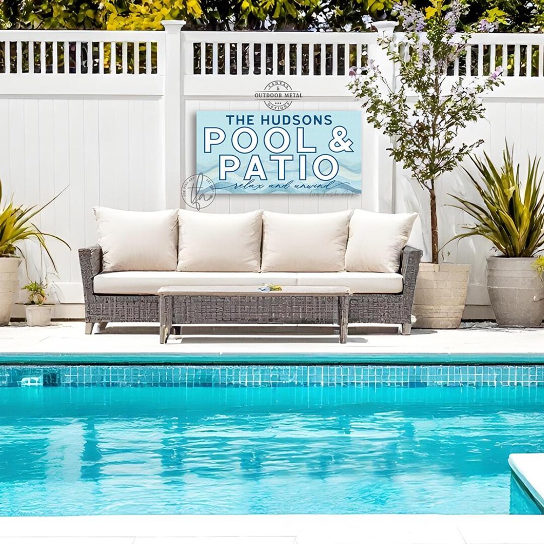 Pool & Patio Sign Personalized Backyard Bar and Grill Pool Deck Custom Family Name Modern ...