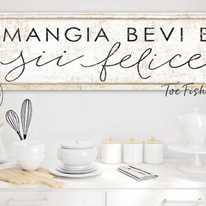 Mangia Sign Eat Drink and Be Merry Rustic Farmhouse Wall Decor Canvas ...