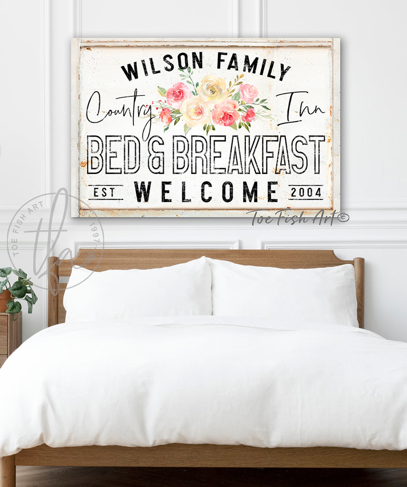 Bed and Breakfast Sign Rustic Farmhouse Wall Decor Name Established ...