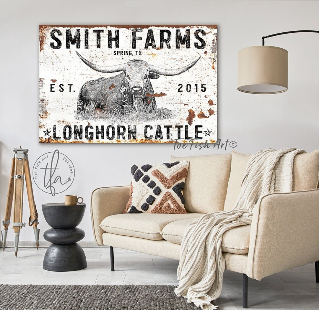 Longhorn Cattle Company Sign Rustic Cowboy Farm Sign Personalized ...