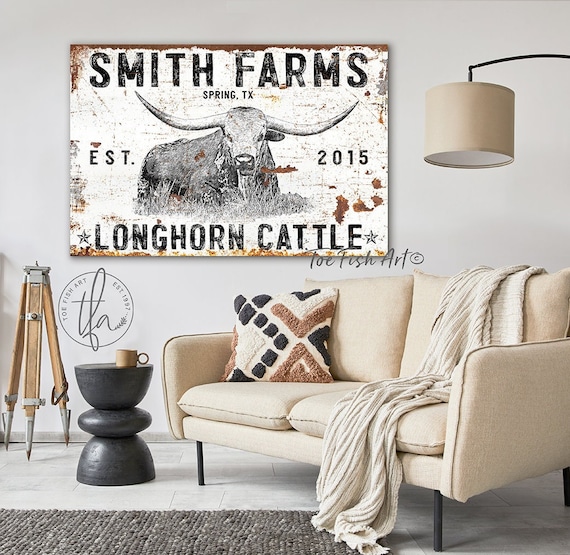 Longhorn Cattle Company Sign Rustic Cowboy Farm Sign | Etsy