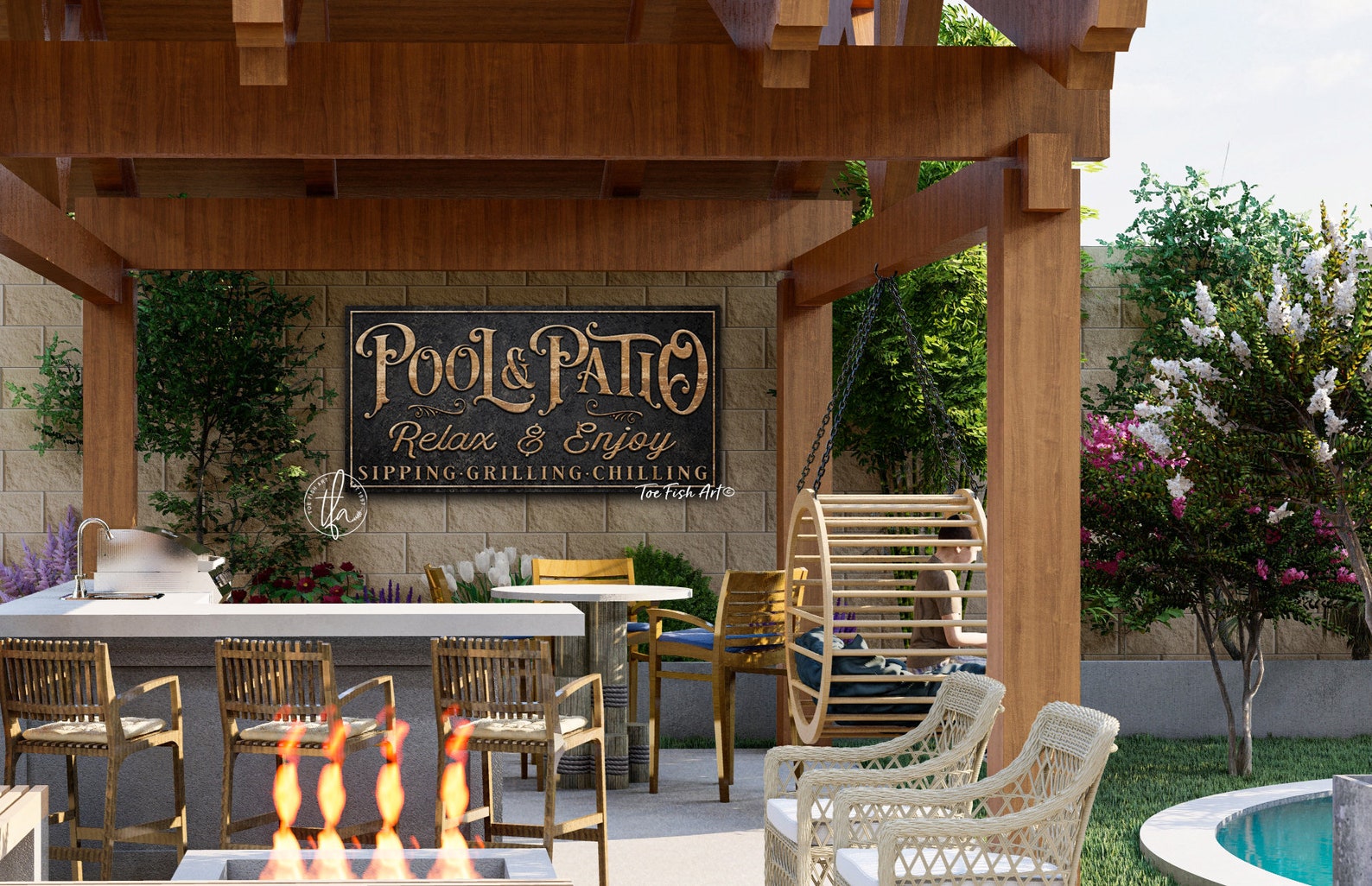 Personalized Pool & Patio Sign Backyard Bar and Grill Pool Deck Last ...