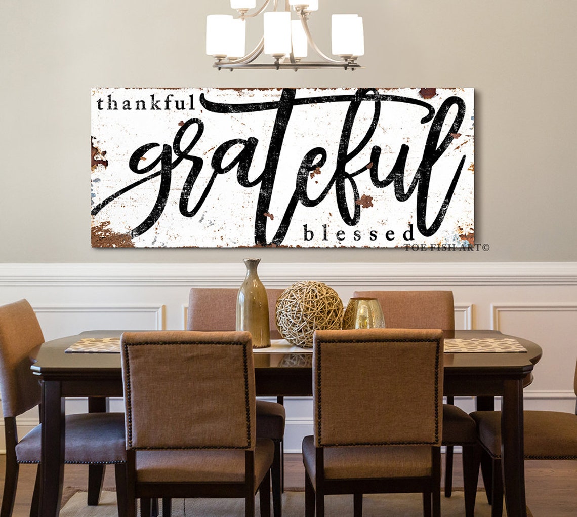 Thankful Grateful Blessed Sign Modern Farmhouse Wall Decor Dining Room ...