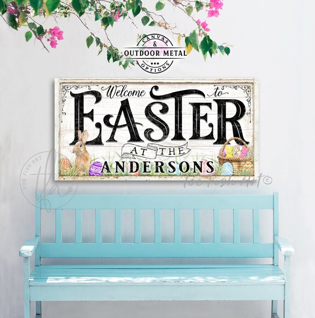 Welcome to Easter Personalized Sign Family Name Art Farmhouse Decor ...