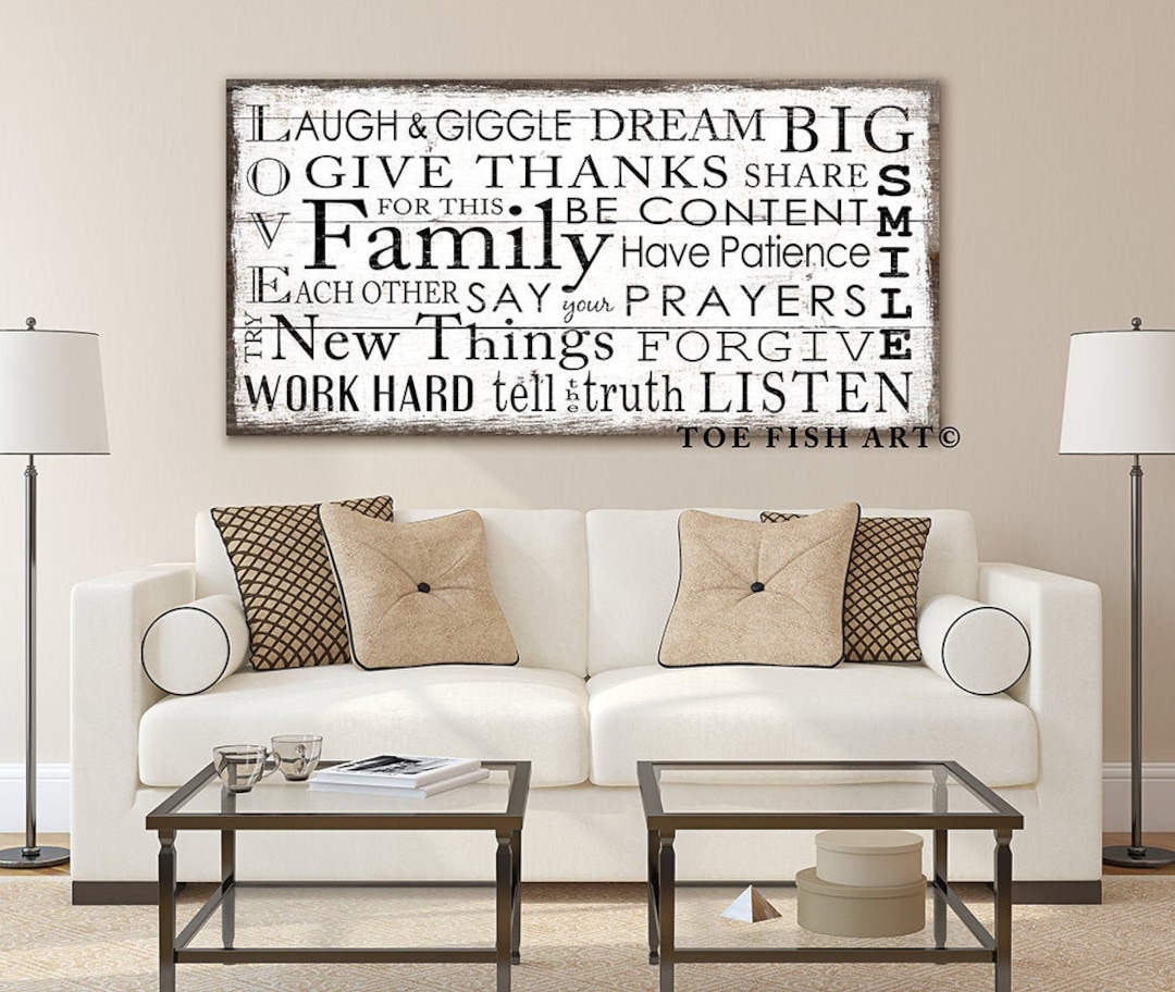 Family Rules Sign Rustic Farmhouse Decor Typography Word Art Sign ...