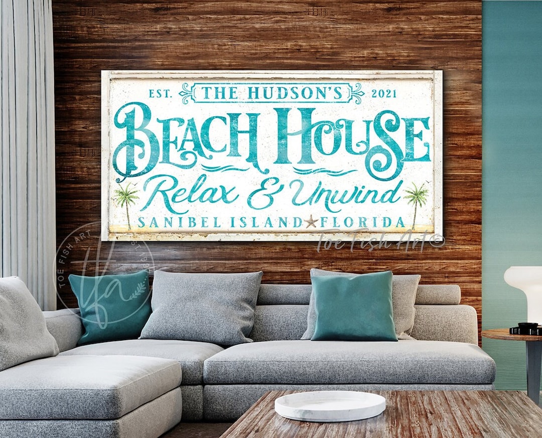 Custom Beach House Personalized Sign Modern Farmhouse Wall Decor Family ...