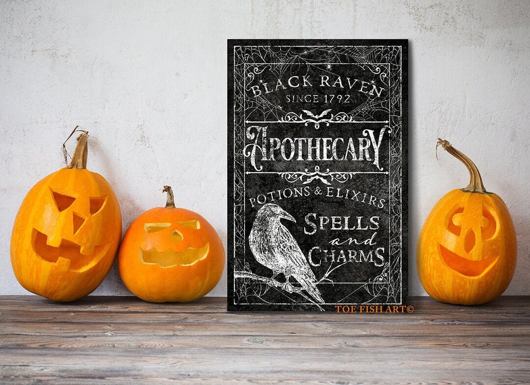 Halloween Apothecary Sign – Rustic Industrial Fall, Spooky Black Raven ...