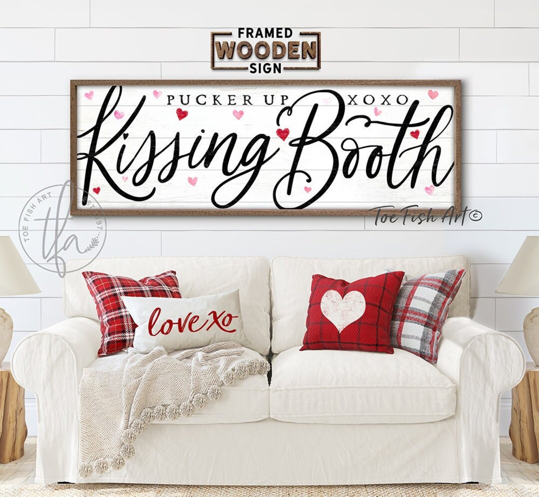 Valentine's Day Sign Kissing Booth XO Pucker up Framed Shiplap Sign ...