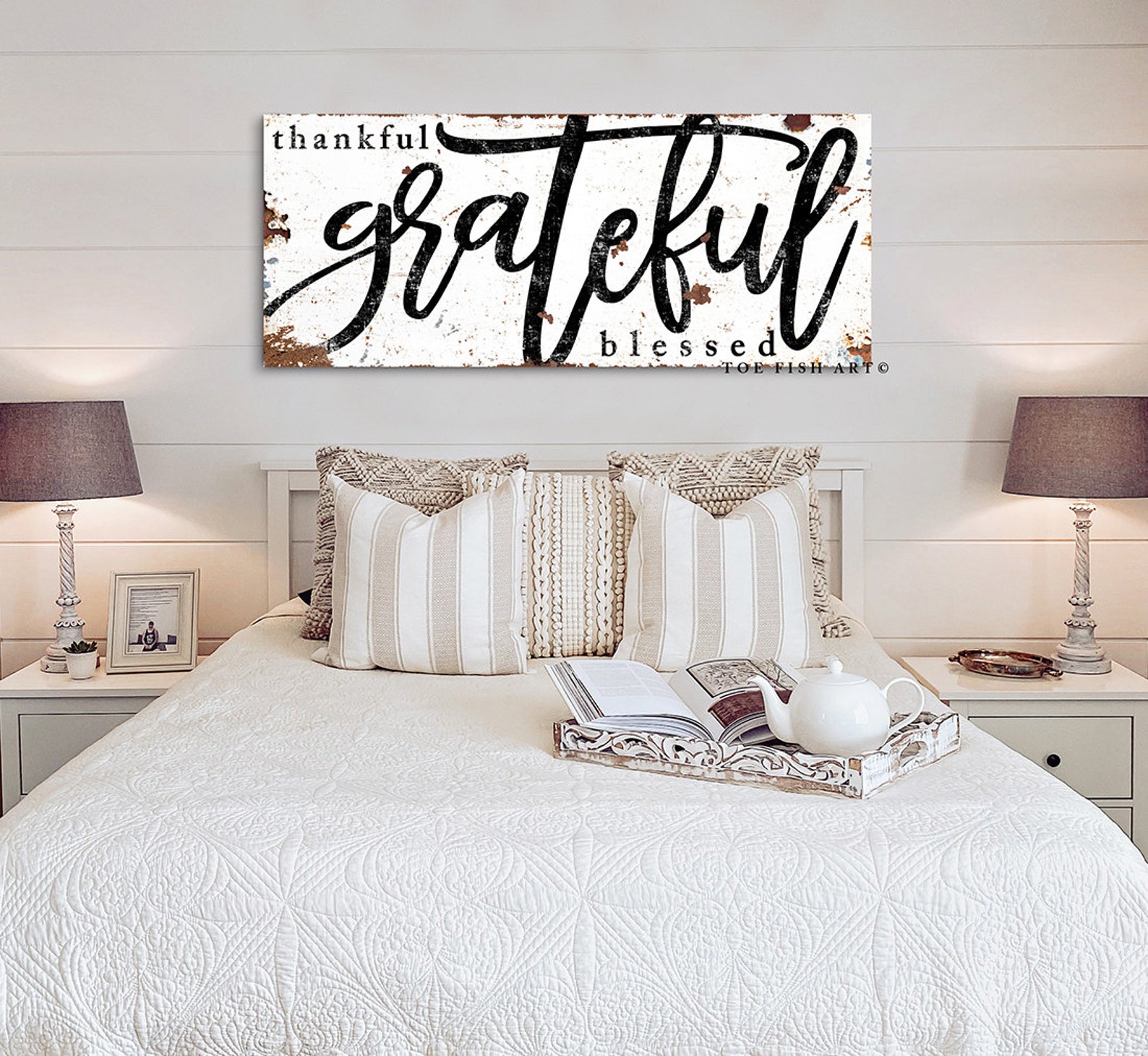 Thankful Grateful Blessed Sign Modern Farmhouse Wall Decor Dining Room ...