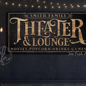 Personalized Theater & Lounge Large Rustic Wall Art Movie TV Room Sign ...
