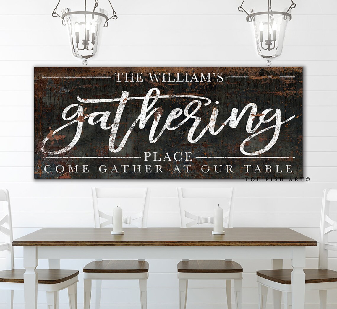The Gathering Place Sign Custom Last Name Established Sign Personalized ...