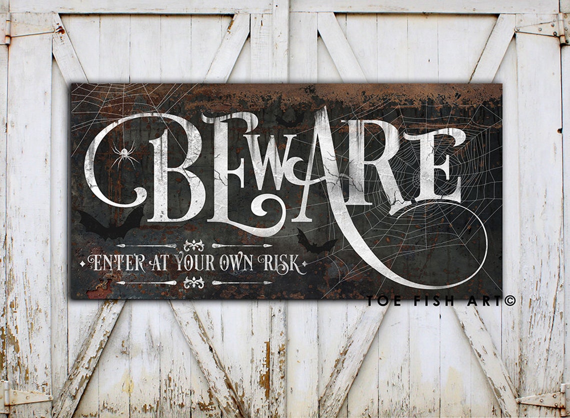 Halloween Sign Beware Industrial Halloween Decor Creepy Rustic - Etsy