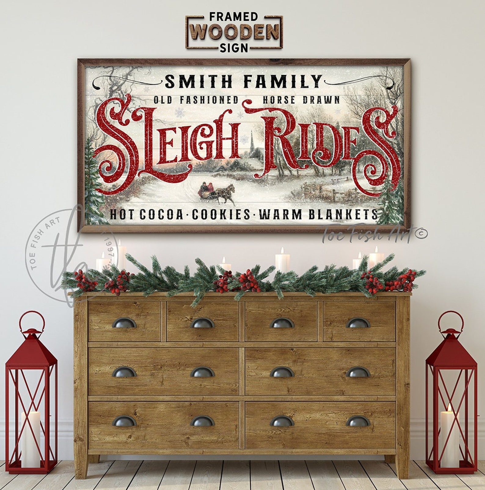 WOOD SIGN! Old Fashioned Sleigh Rides Sign Christmas Decor Framed ...
