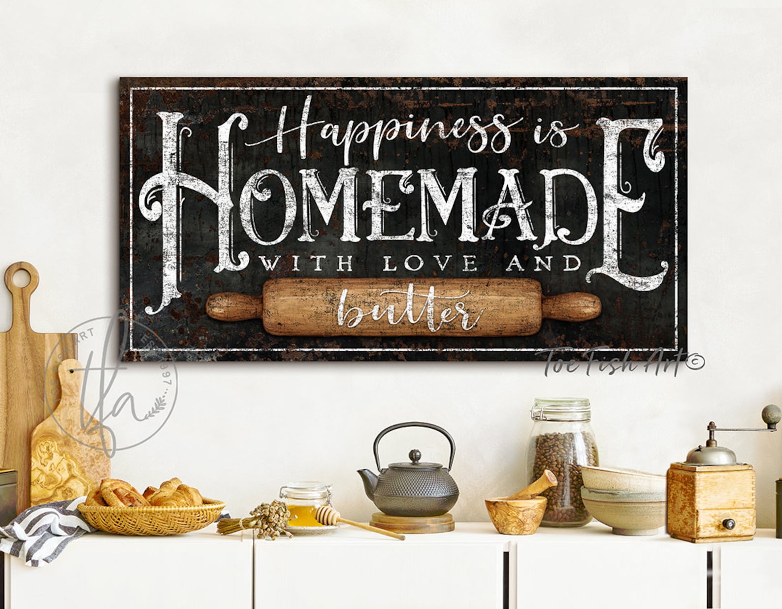 Happiness is Homemade With Love and Butter Sign Modern Farmhouse Wall ...