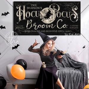Hocus Pocus Sign Halloween Home Decor Name Sign Witch Flying Broom Full ...