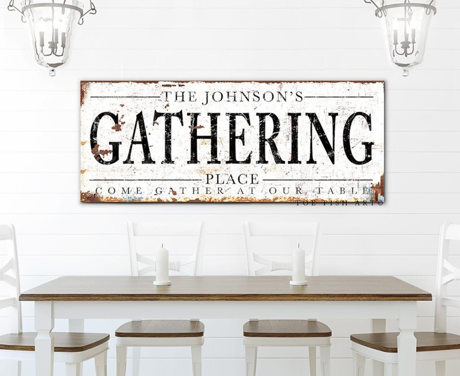 The Gathering Place Sign Last Name Established Sign Living Room Wall ...