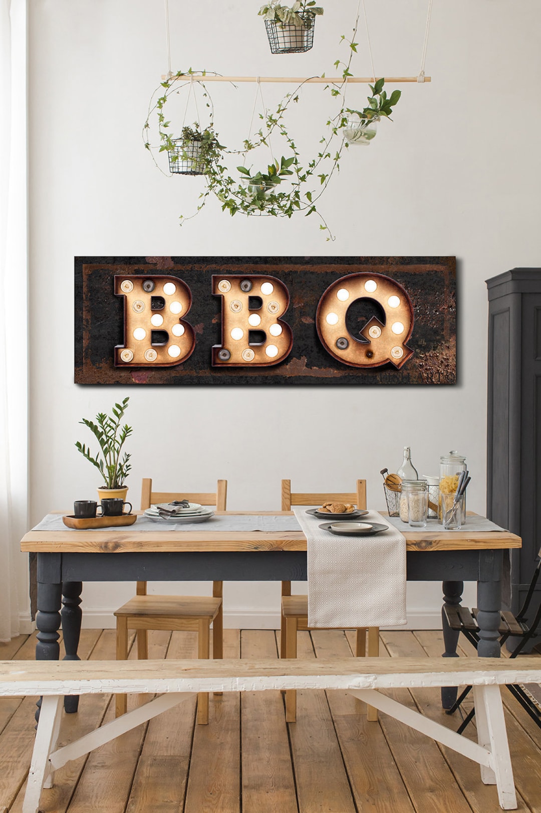 BBQ Sign Barbecue Marquee Kitchen Decor Gift for Dad Rustic Farmhouse ...