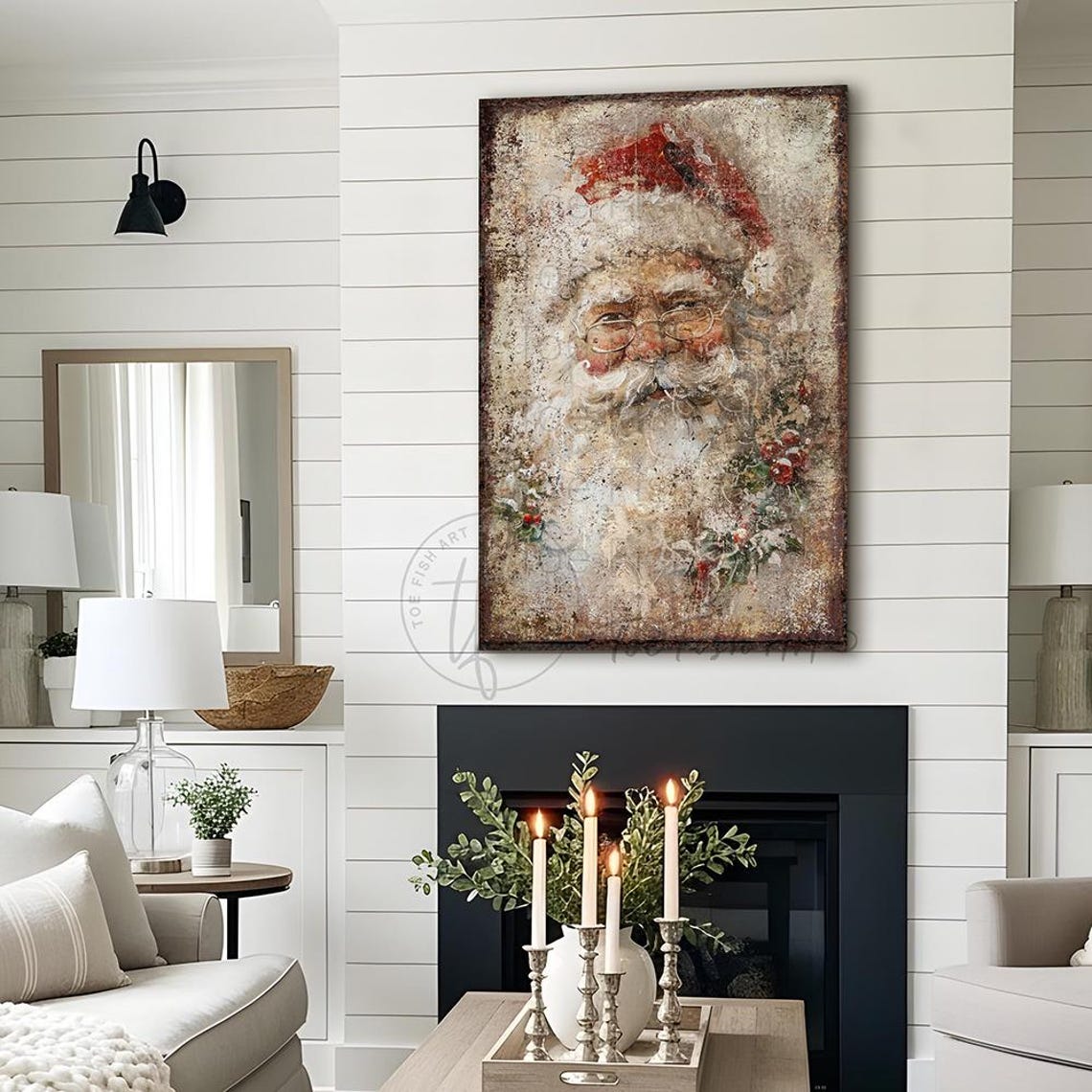 Vintage Santa Claus Sign – Rustic Christmas Holiday Wall Art, Modern ...