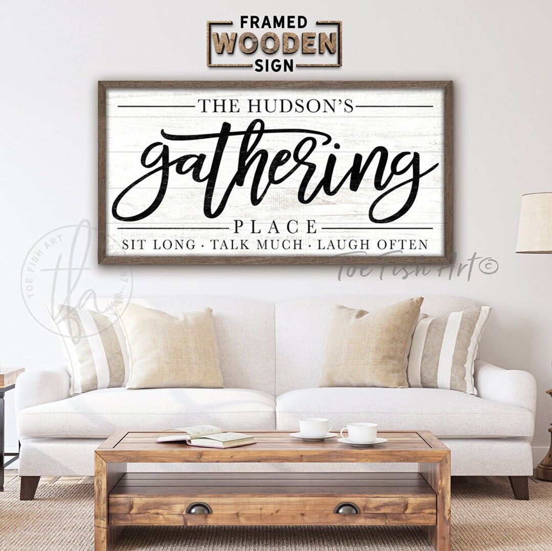 Gathering Place Sign Custom Name Art Framed Wooden Sign Personalized ...