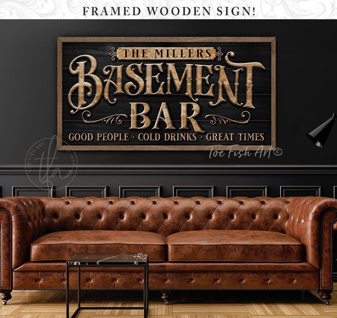 Basement Bar and Lounge Sign Man Cave Framed Personalized Name Family ...