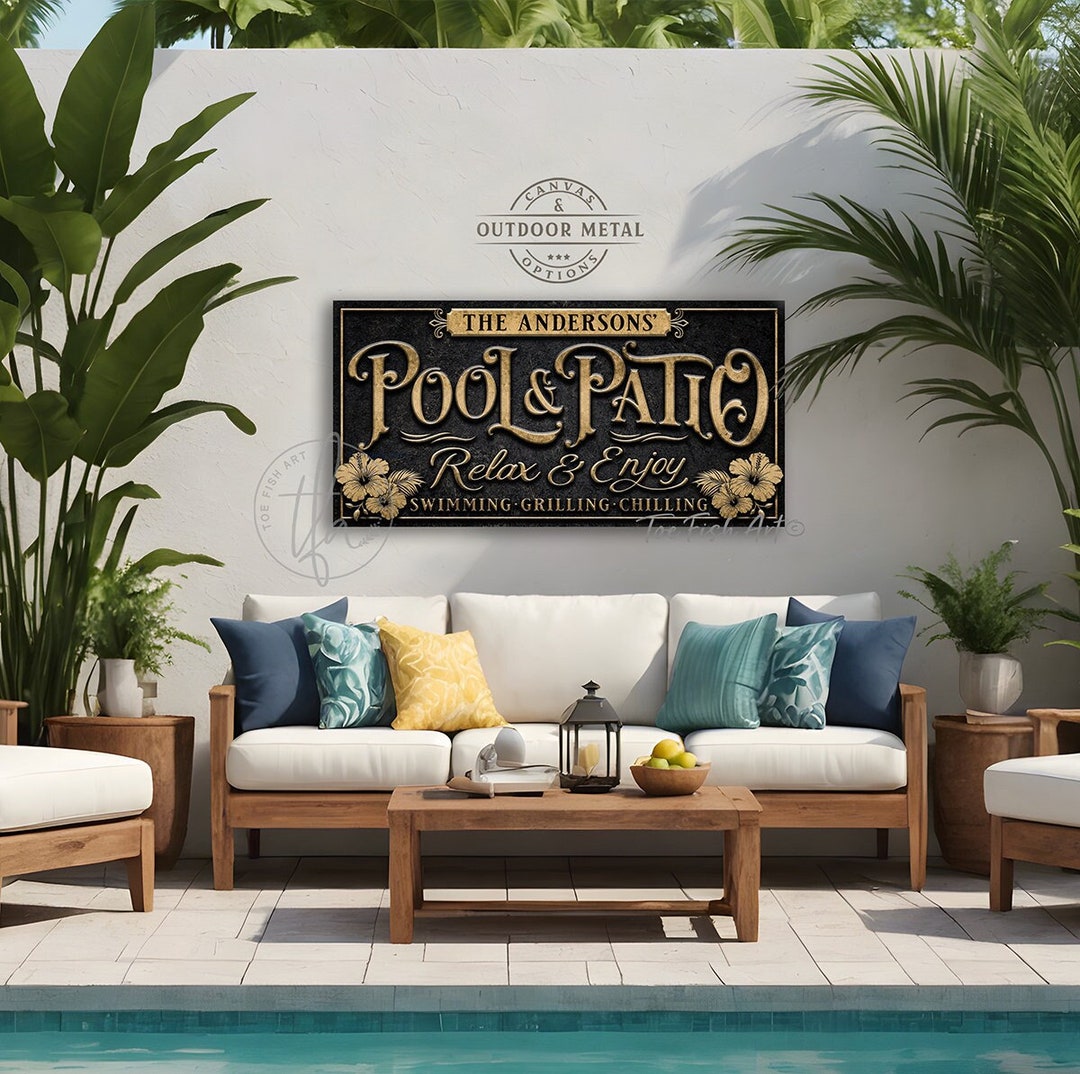 Personalized Pool & Patio Sign Backyard Bar and Grill Pool Deck Custom Family Last Name Sign ...