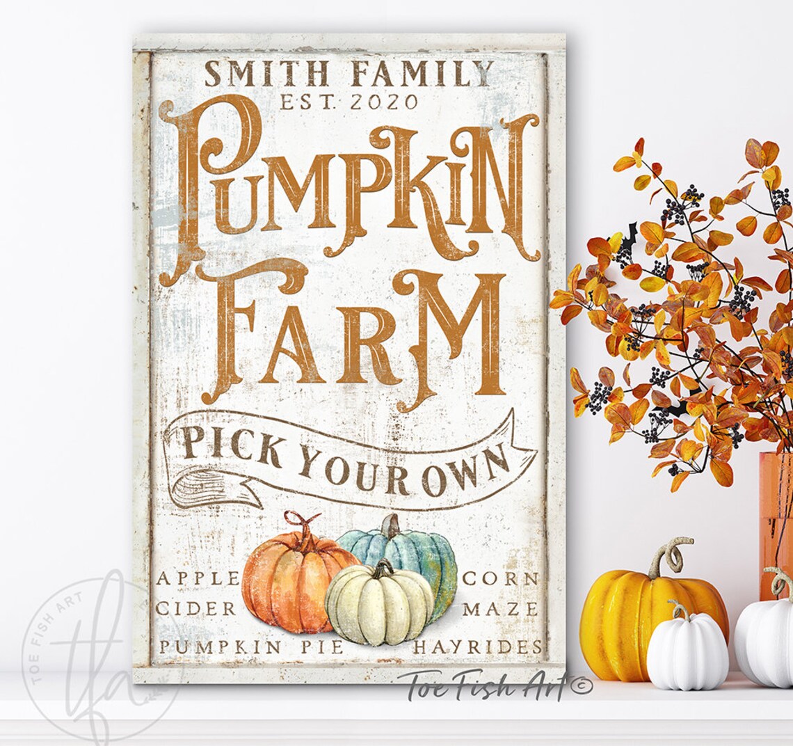 Pumpkin Farm Sign Rustic Fall Decor Family Name Modern - Etsy