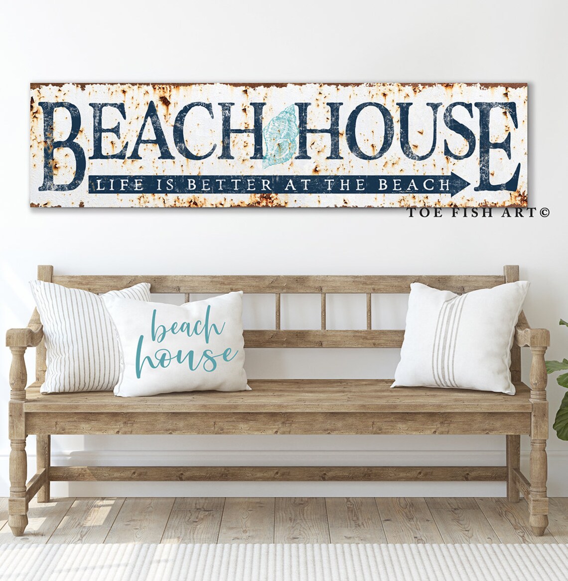 Beach House Sign Coastal Farmhouse Wall Decor Large Rustic | Etsy