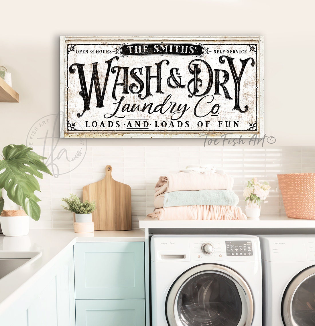 Personalized Laundry Sign Custom Wash & Dry Washing Room Name Art ...