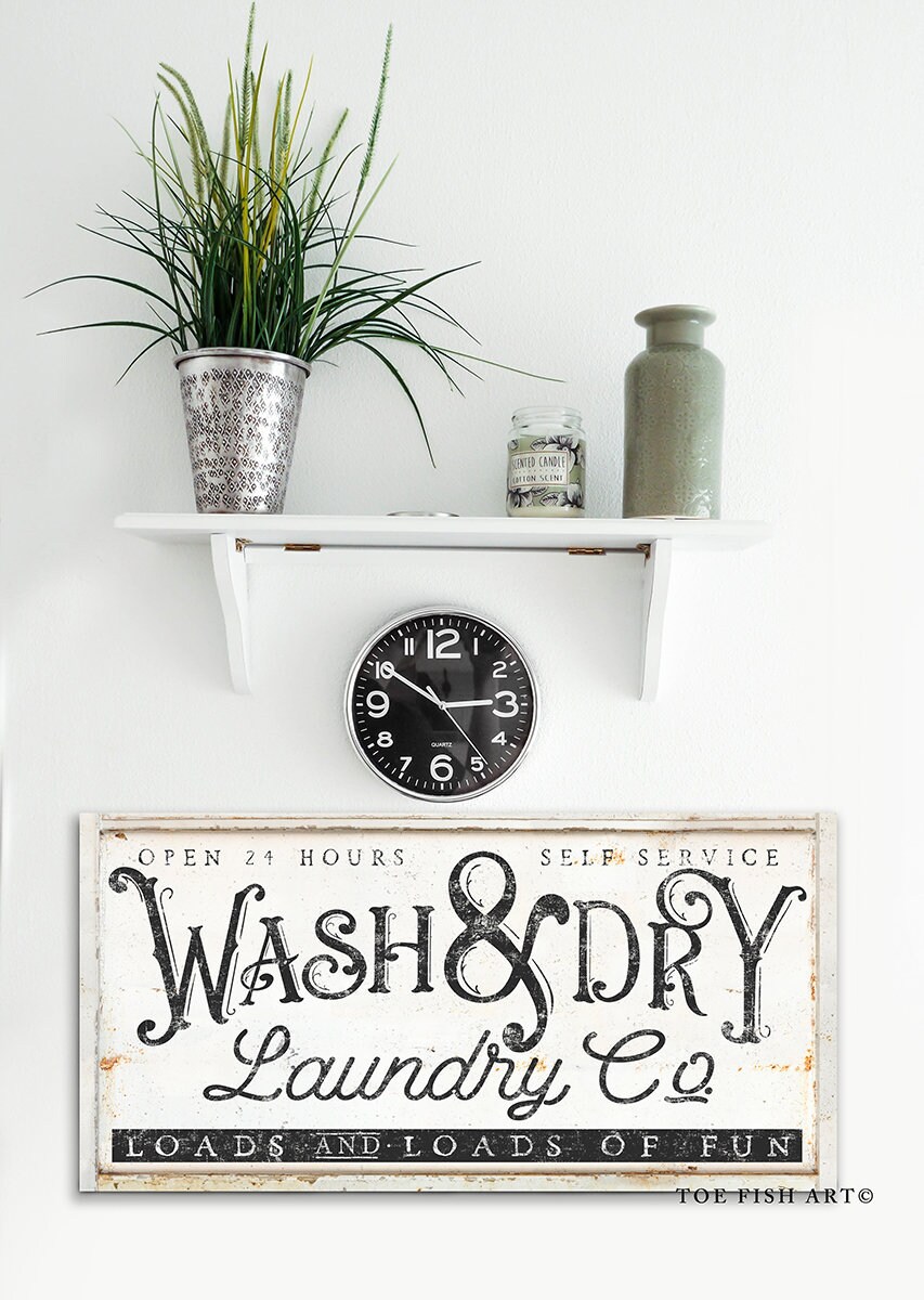 Modern Farmhouse Wall Decor Laundry Sign Wash & Dry Rustic Chic Self ...