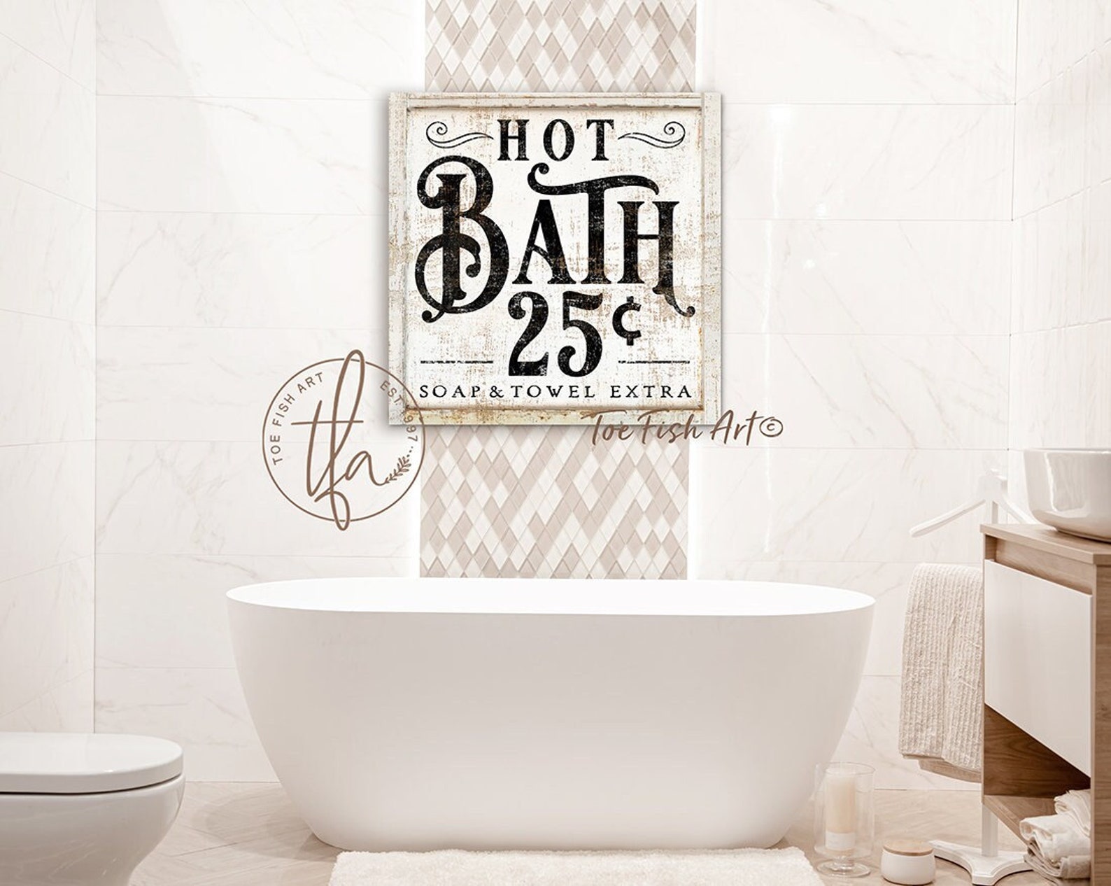 Bathroom Sign Hot Bath 25 Cents Modern Farmhouse Wall Decor Custom Bath ...